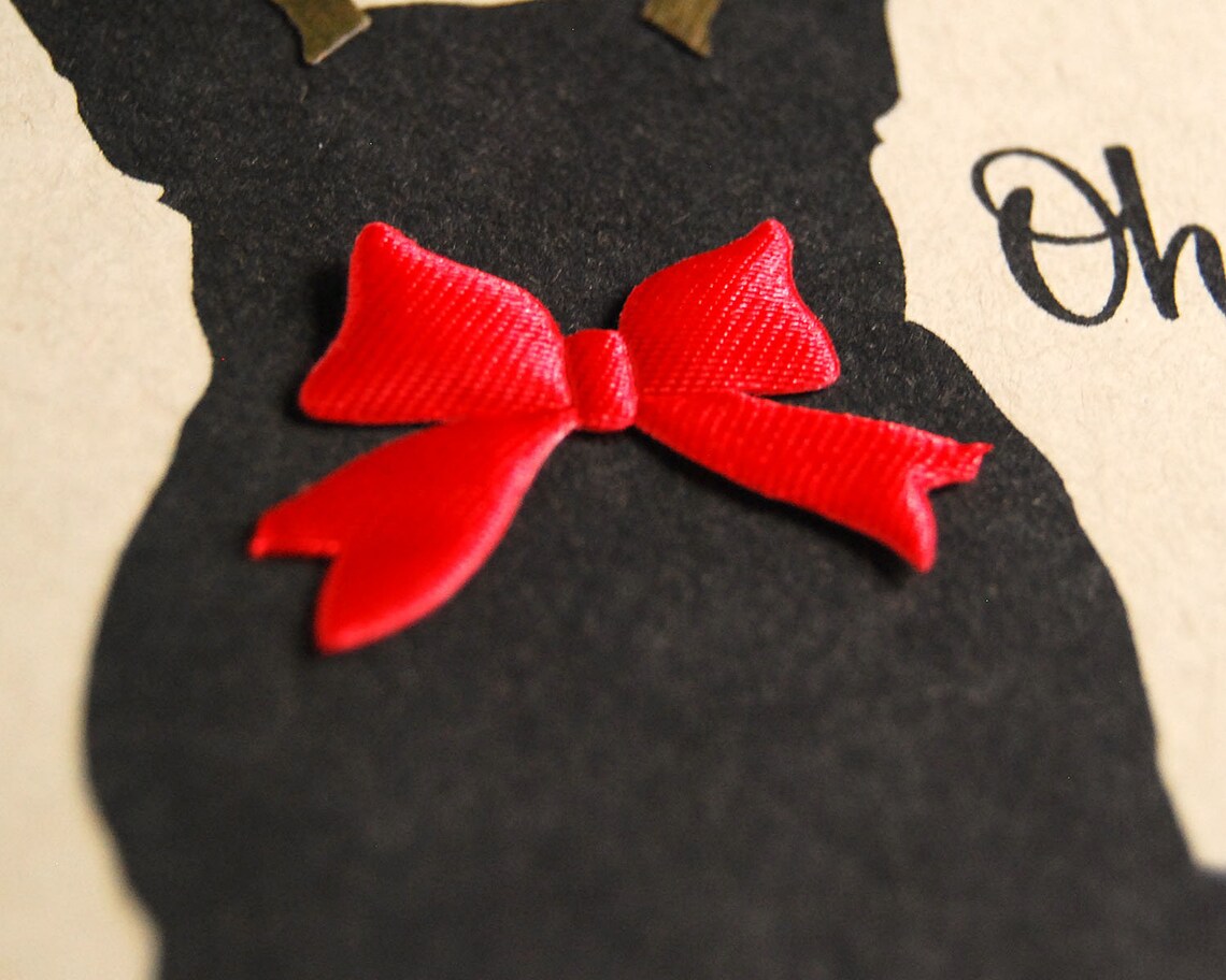 French Bulldog Christmas Card Dog Holiday Card Antlers Bow - Etsy