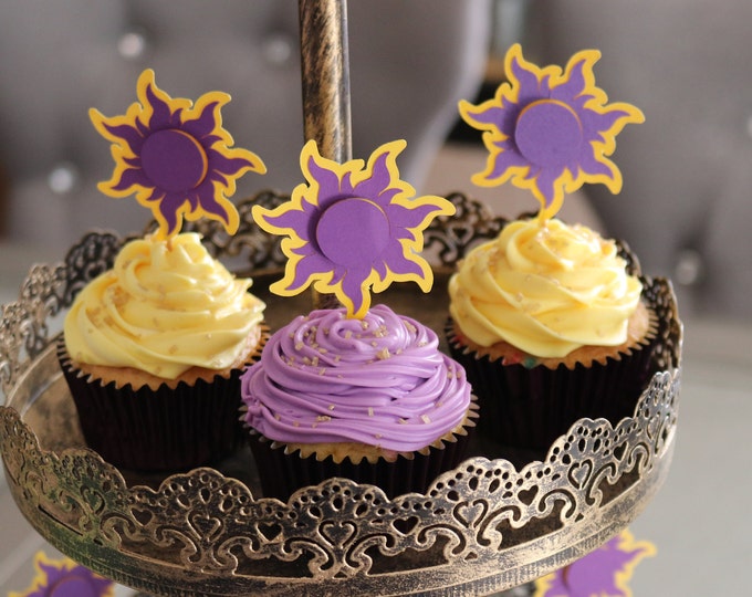 Tangled/rapunzel Cupcake Toppers Set of 12 Purple and Yellow Double ...