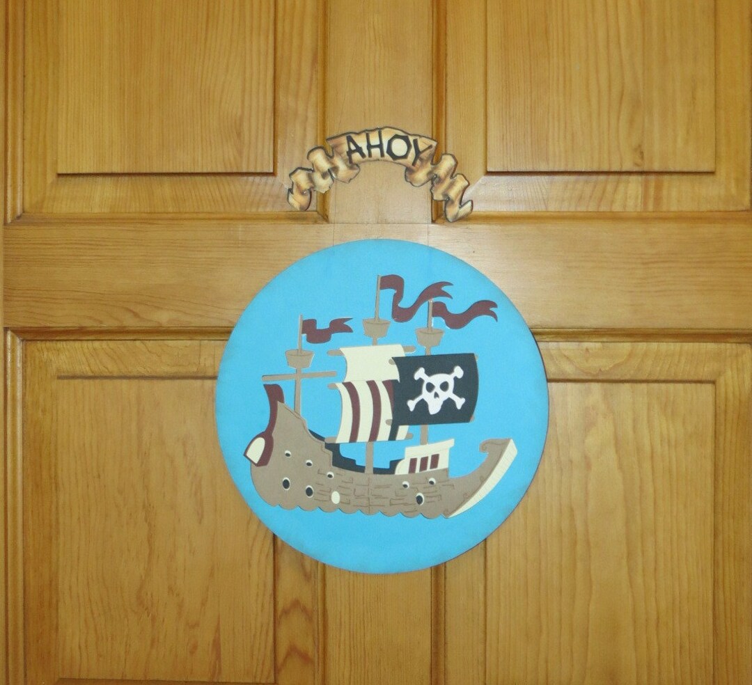 Pirate Door Sign Wall Decor Ship Large Piece Chalked OOAK - Etsy