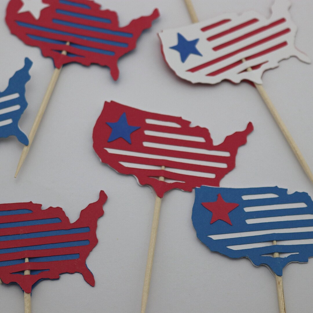 4th of July Cupcake Toppers 12pcs. Red White & Blue Patriotic Party ...