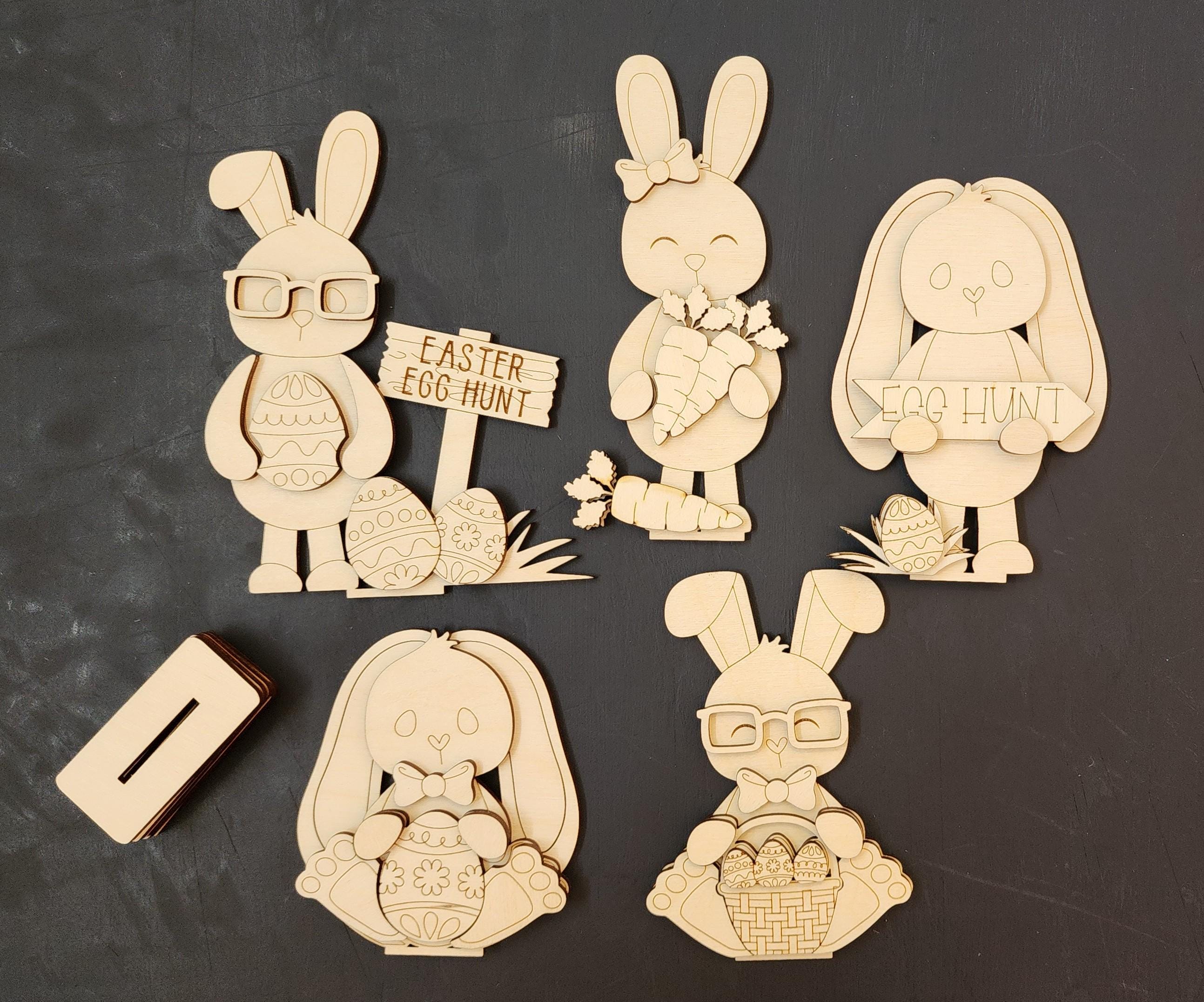 Set of 5 Easter Bunny Shelf Sitters, Bunnies, Carrots, Eggs, Glasses ...