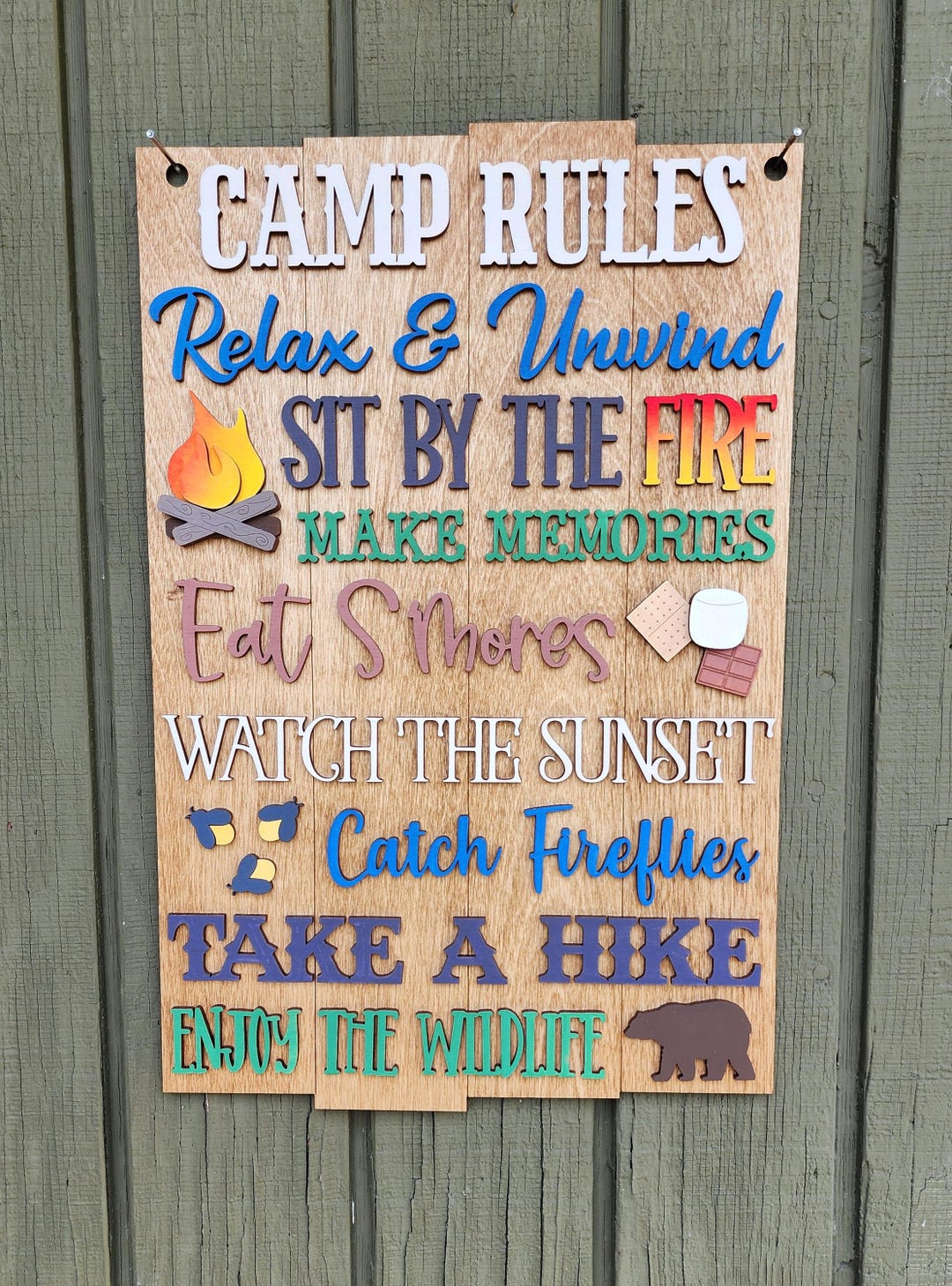 PAINTED Camp Rules Sign, Smores, Fireflies, Take a Hike, Relax - Etsy
