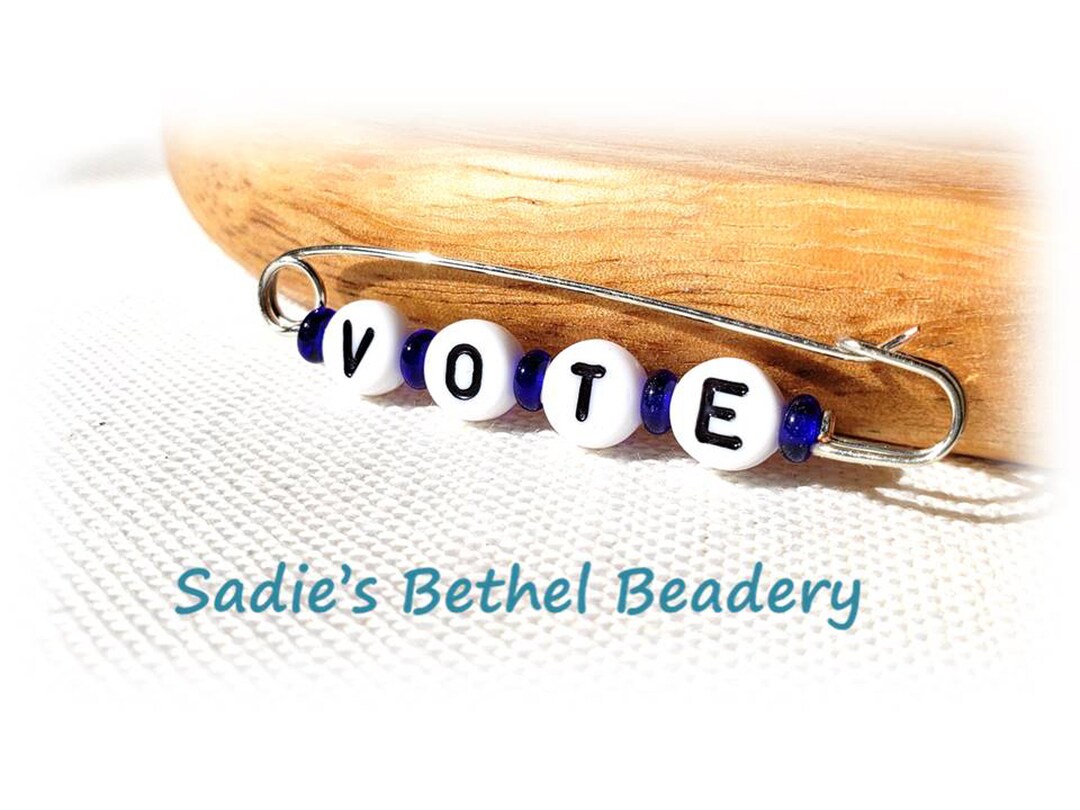 VOTE Brooch With Blue Spacers - Etsy