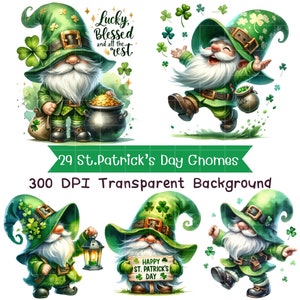 Watercolor St Patricks Day Gnomes Clipart Bundle, Cute St Patrick Day ...