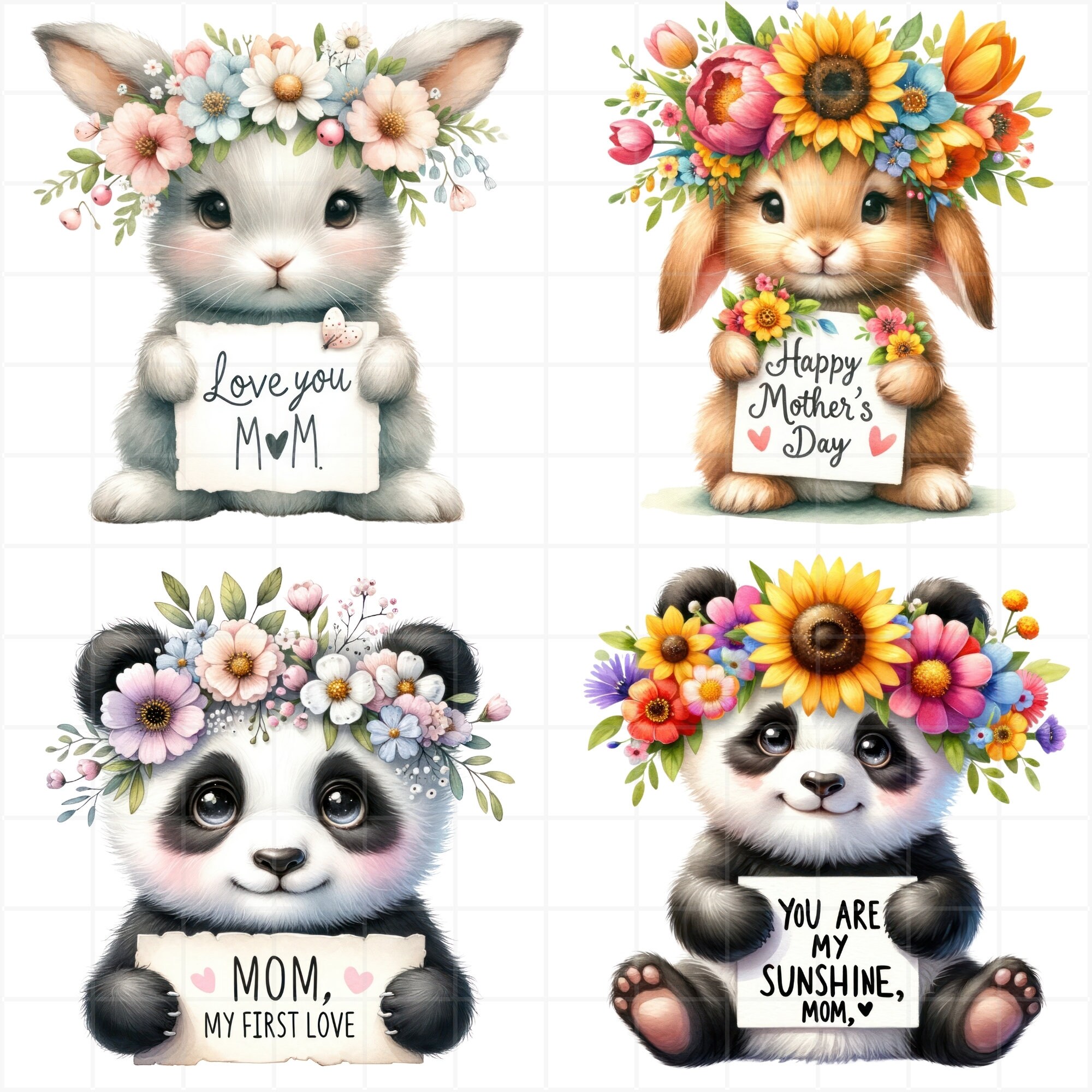 Watercolor Mother's Day Baby Animals Clipart Bundle, Mother's Day ...