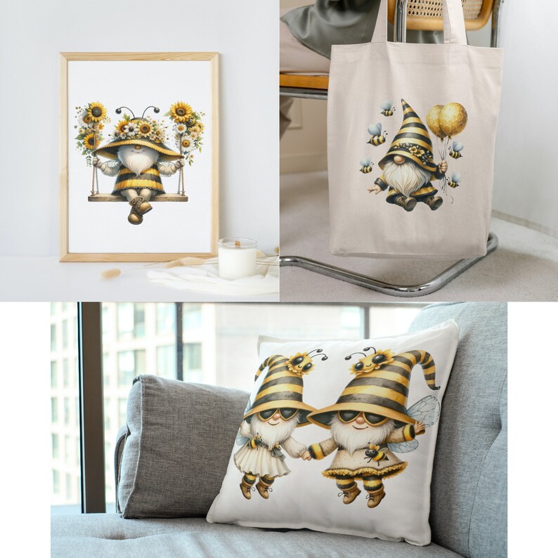 Watercolor Bumble Bee Gnomes Clipart Bundle, Honey Bee Gnomes Png, Cute ...