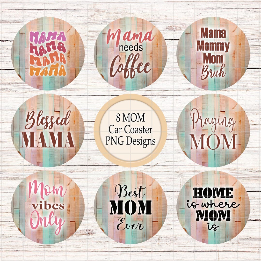 Mom Round Car Coasters, Pastel Mama Round PNG Sublimation Designs ...