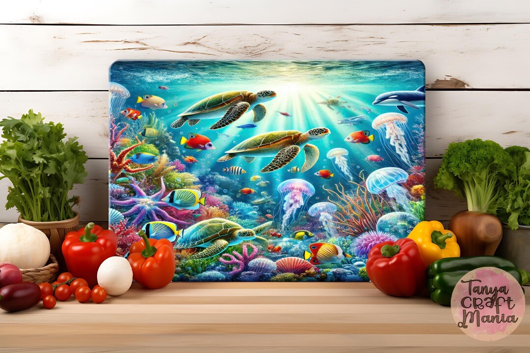 Sea Life Cutting Board Sublimation Design: Vibrant Marine JPG (digital ...