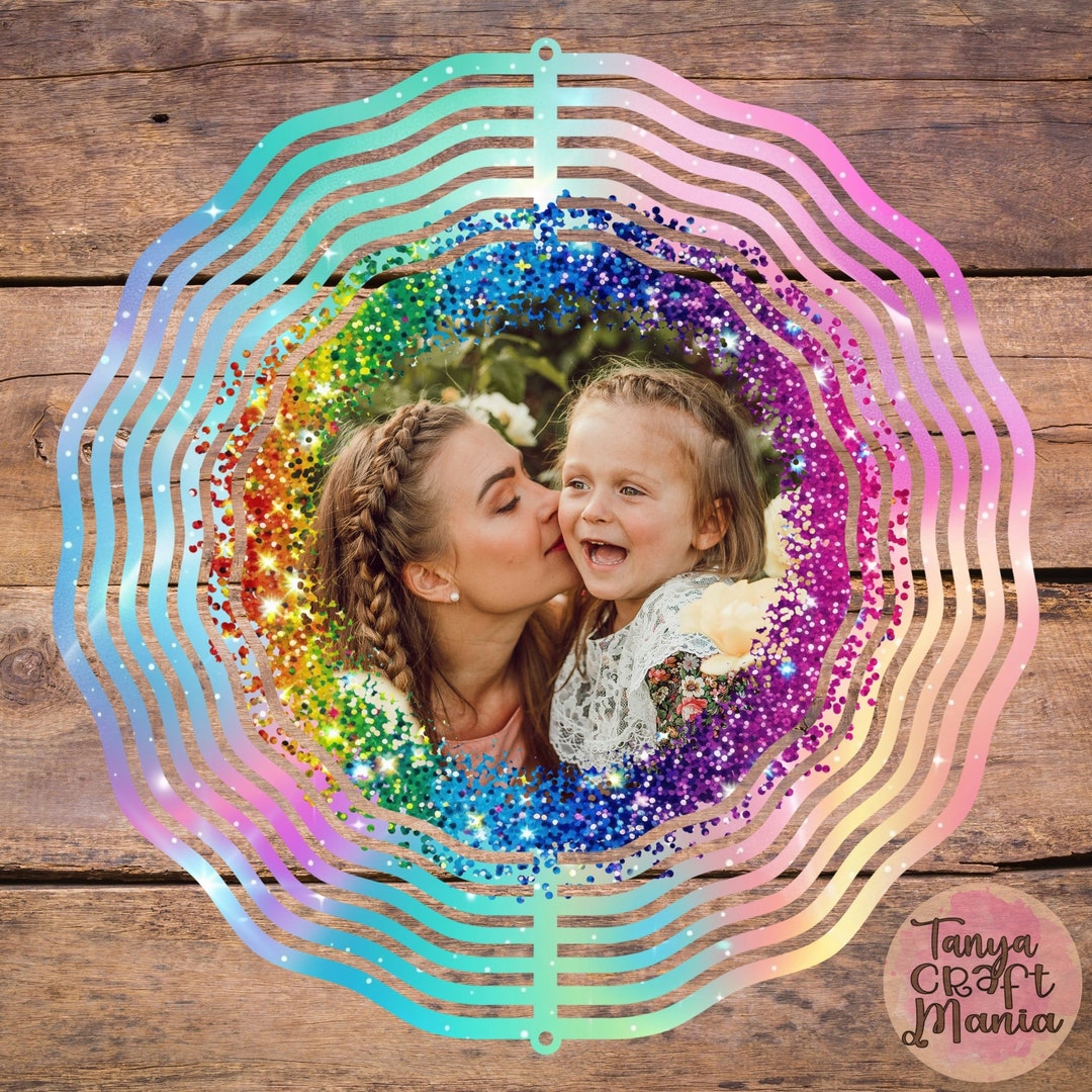 Add Your Own Image Rainbow Glitter Wind Spinner, Personalized Yourself ...