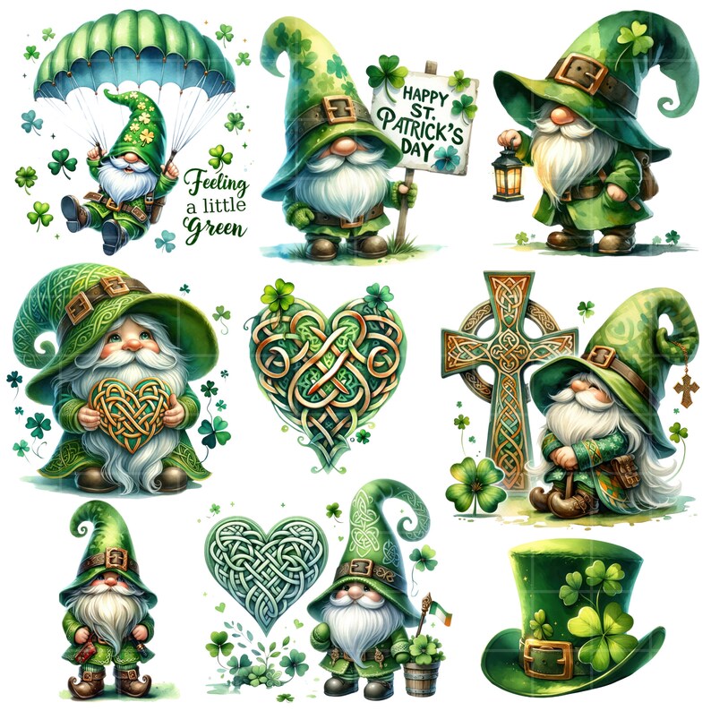 Watercolor St Patricks Day Gnomes Clipart Bundle, Cute St Patrick Day ...