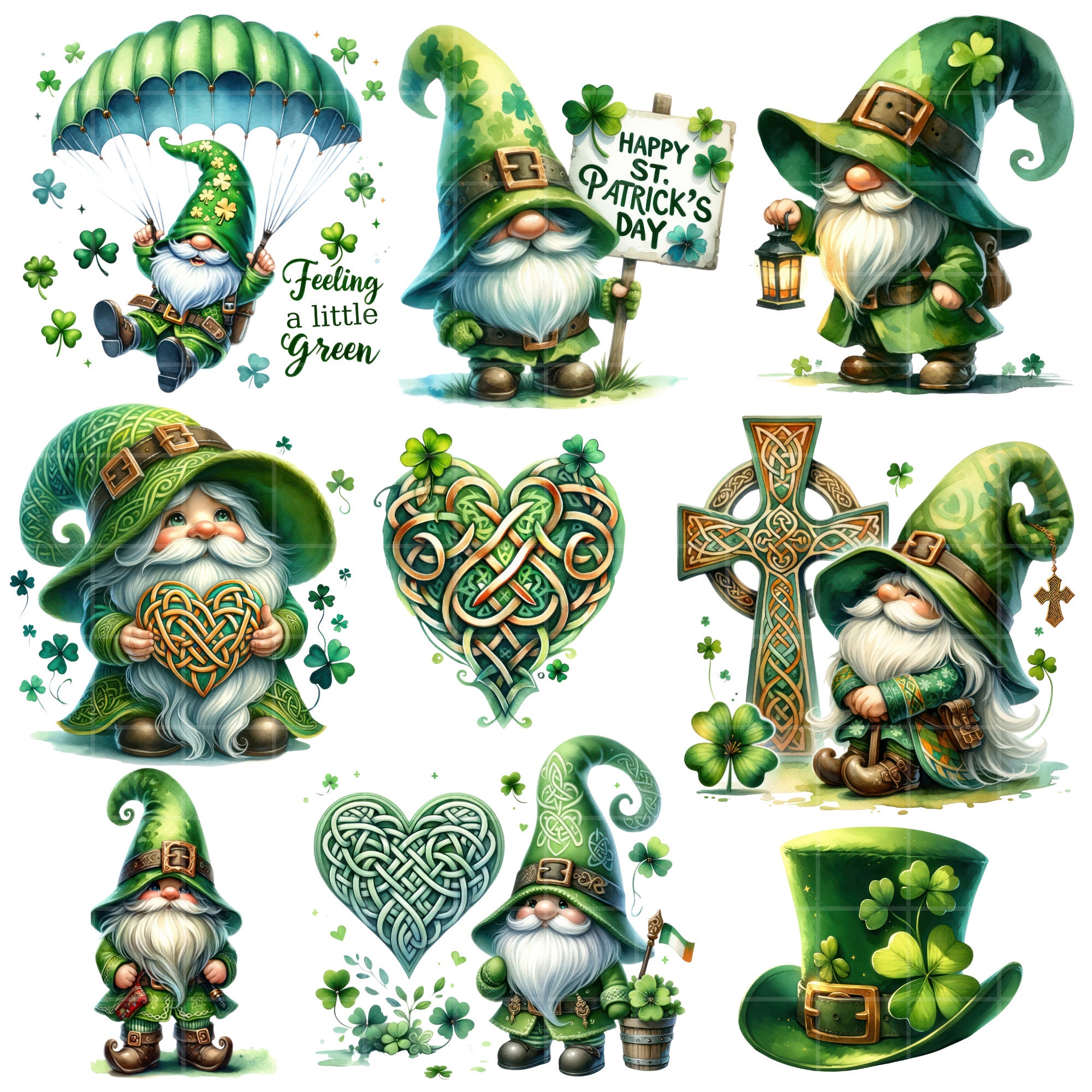 Watercolor St Patricks Day Gnomes Clipart Bundle, Cute St Patrick Day ...