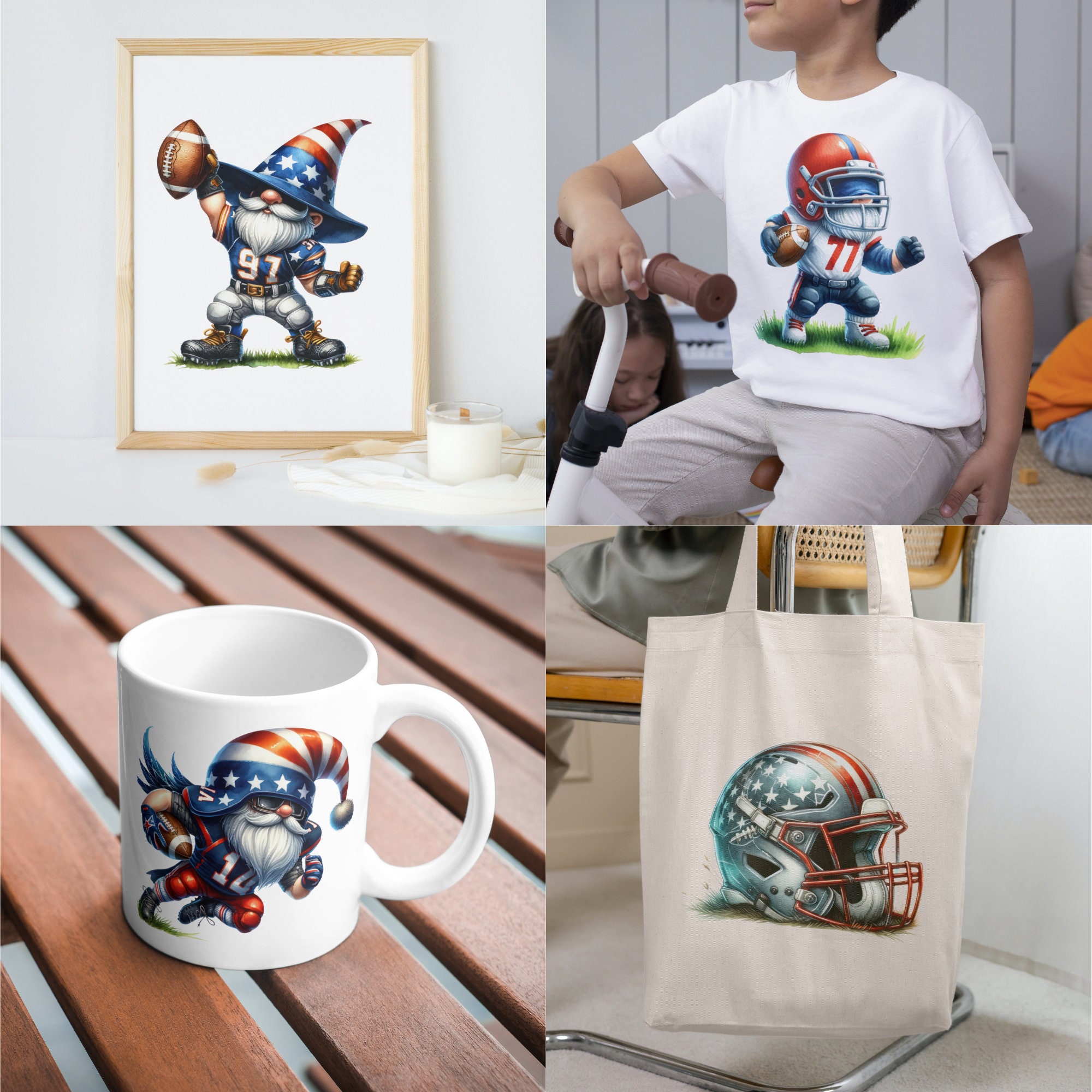 Watercolor American Football Gnomes Clipart Bundle, Football Gnomes PNG ...