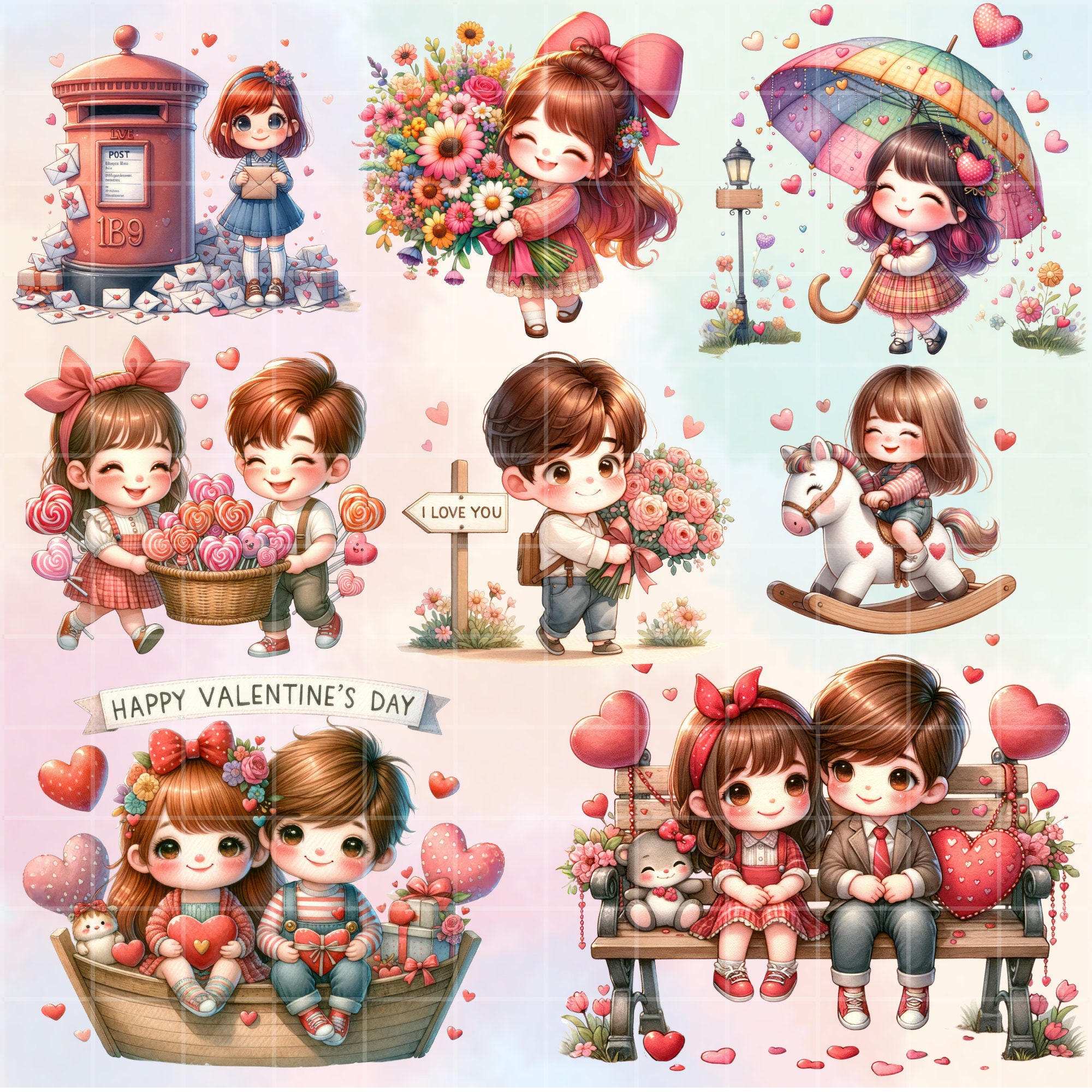 Watercolor Cute Kids Valentines Bundle, Valentines Day Kids Clipart ...