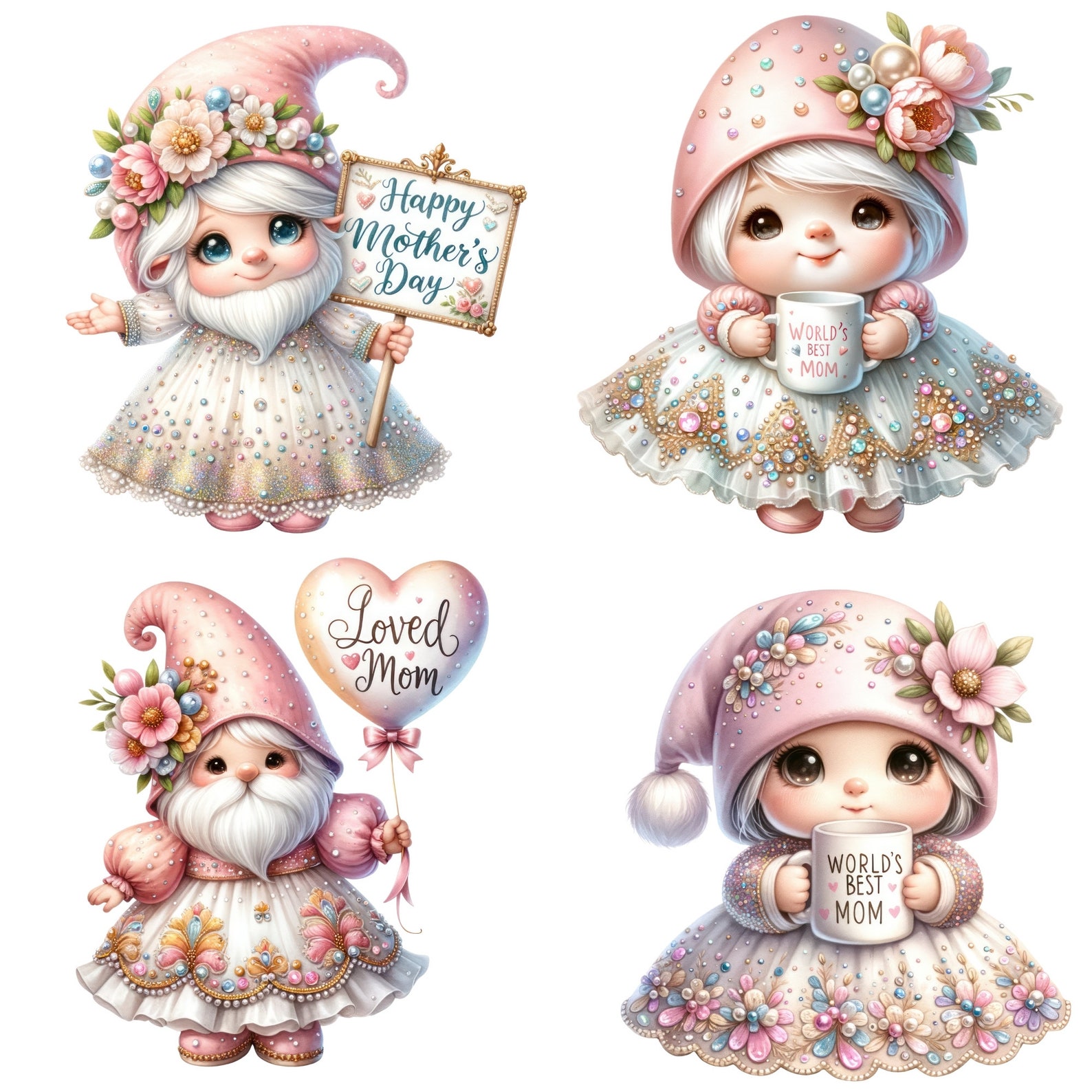 Watercolor Mother's Day Gnomes Clipart Bundle, Mother's Day Decoration ...