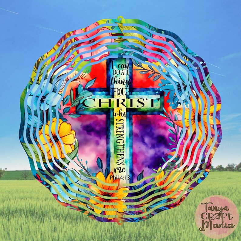 Christian Cross Wind Spinner Sublimation Design: Bible Verse PNG ...