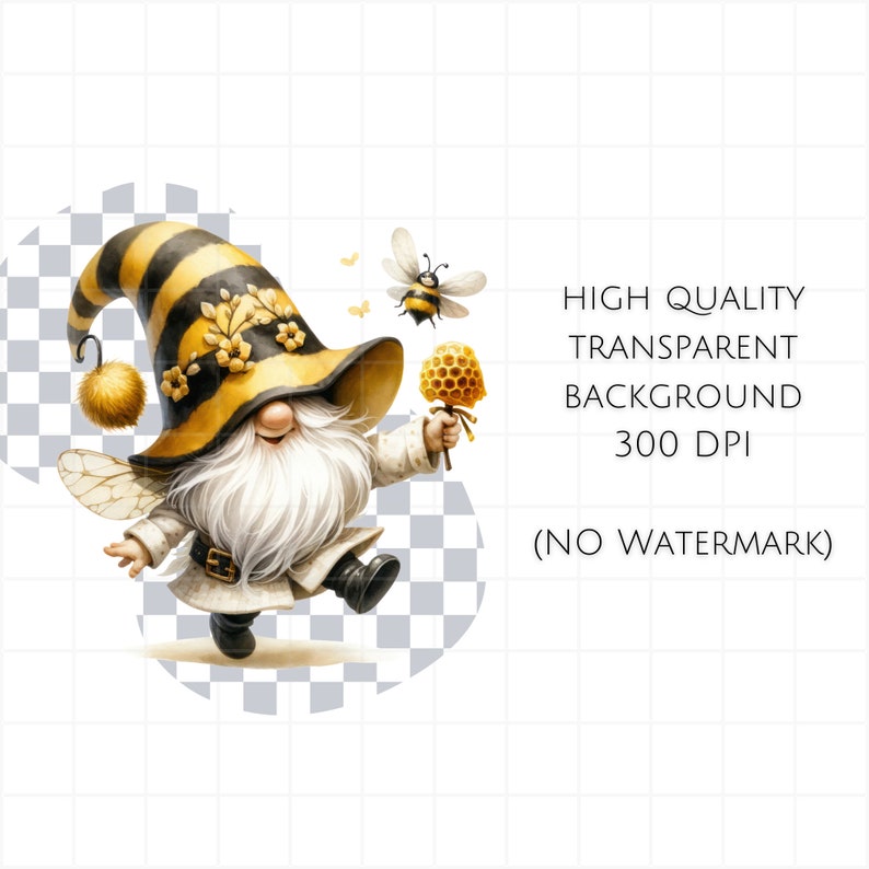 Watercolor Bumble Bee Gnomes Clipart Bundle, Honey Bee Gnomes Png, Cute ...