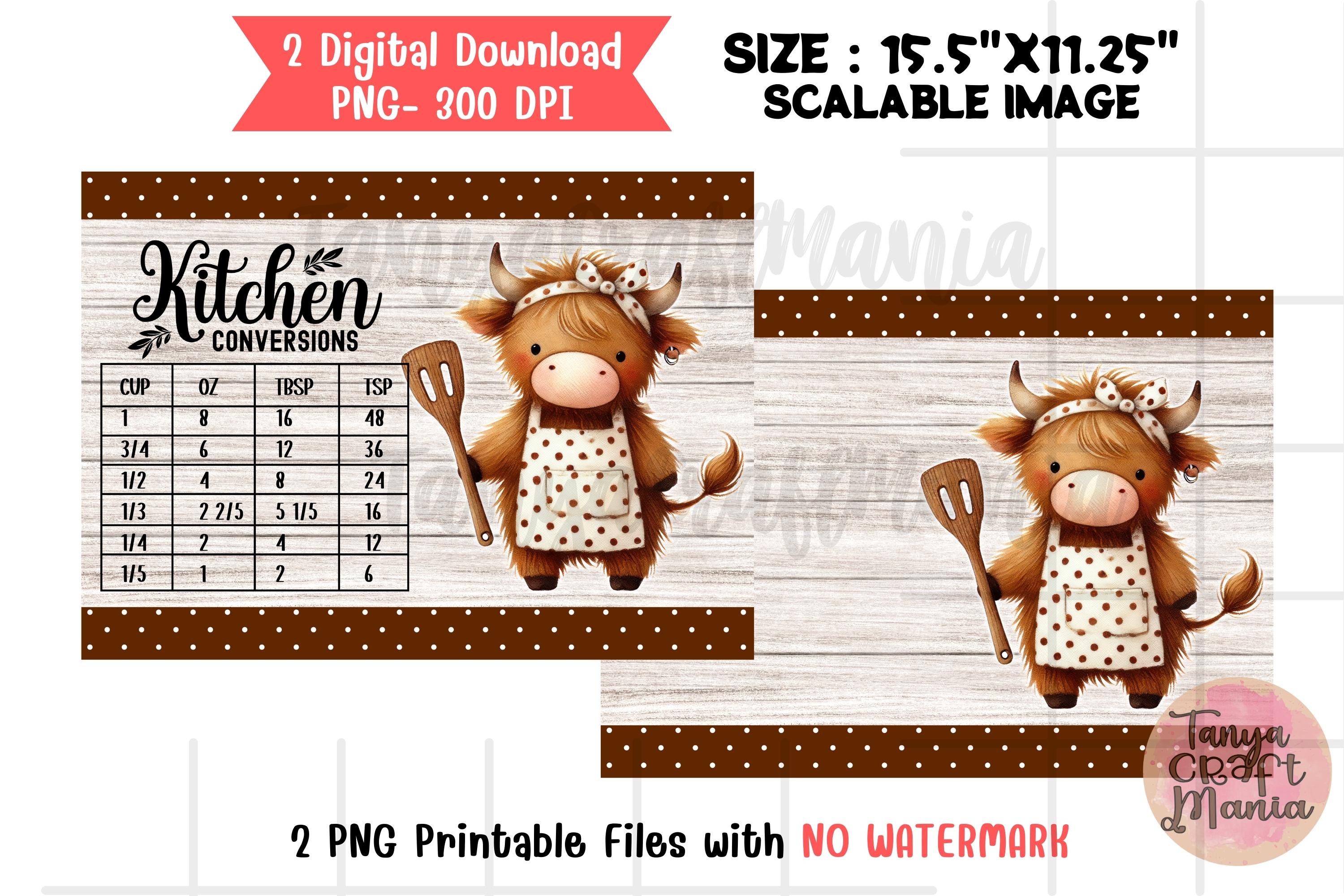 Highland Cow Polka Dot Kitchen Conversion Cutting Board, 2 Png ...