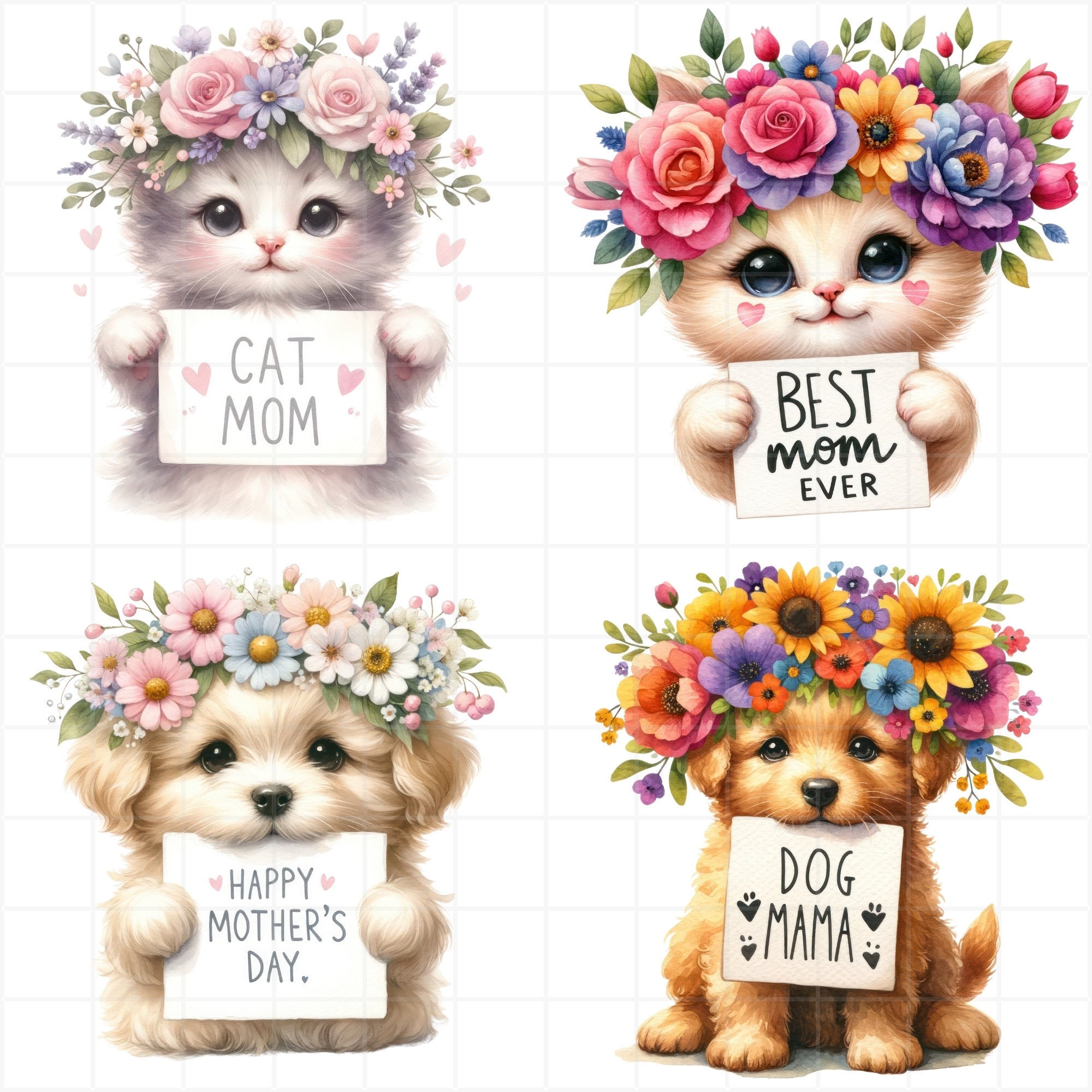 Watercolor Mother's Day Baby Animals Clipart Bundle, Mother's Day ...