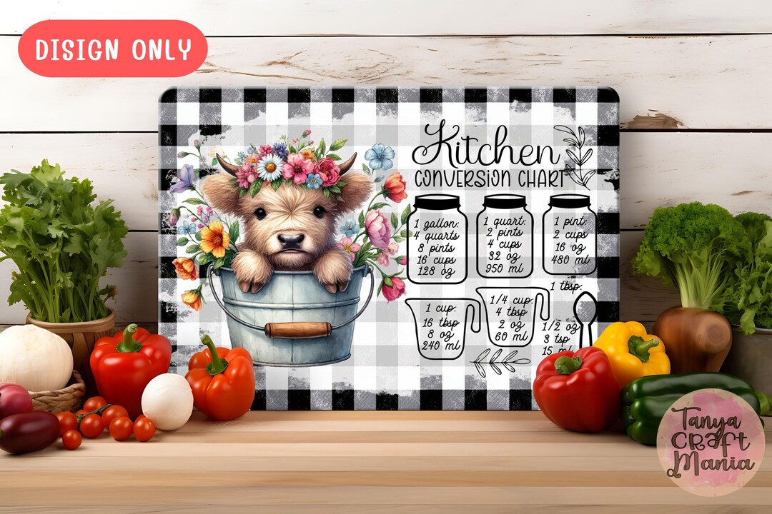 Highland Cow Wildflower Kitchen Conversion Cutting Board Design (2 PNG ...