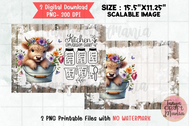 Highland Cow Kitchen Conversion Chart, Farmhouse 2 PNG Design (digital ...
