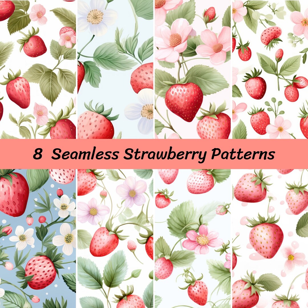 Watercolor Seamless Strawberry Patterns, JPG, Strawberry Background ...