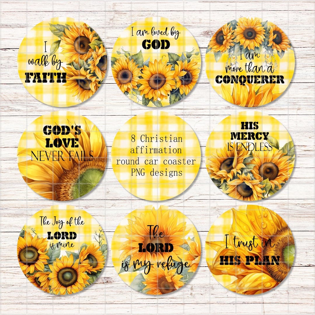 Sunflower Christian Car Coasters: Bible Quotes PNG Sublimation Designs ...