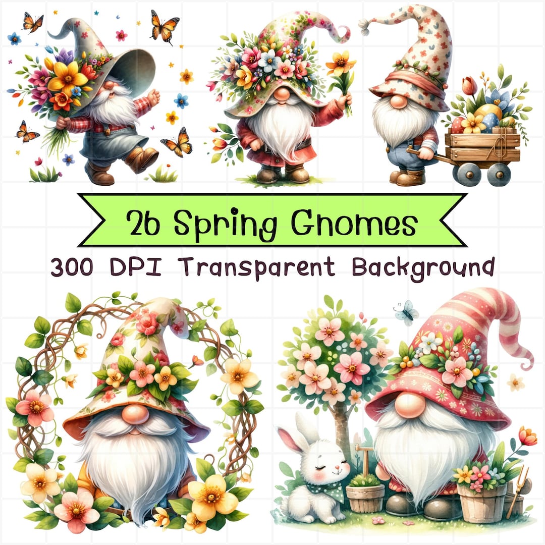 Watercolor Spring Gnomes Clipart Bundle, Spring Floral Gnomes Png ...