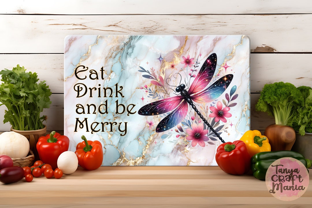 Dragonfly Marble Glass Cutting Board Sublimation Design 2 PNG, Text ...