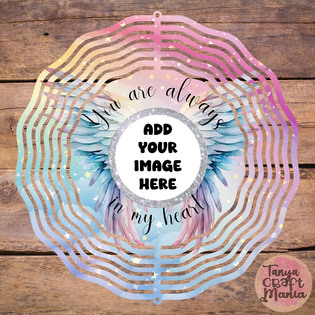 Add Your Photo Angel Wings Wind Spinner, With & Without Text Memorial ...