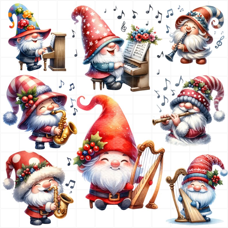 Watercolor Musician Gnomes Clipart Bundle, Music Gnomes Png, Whimsical ...