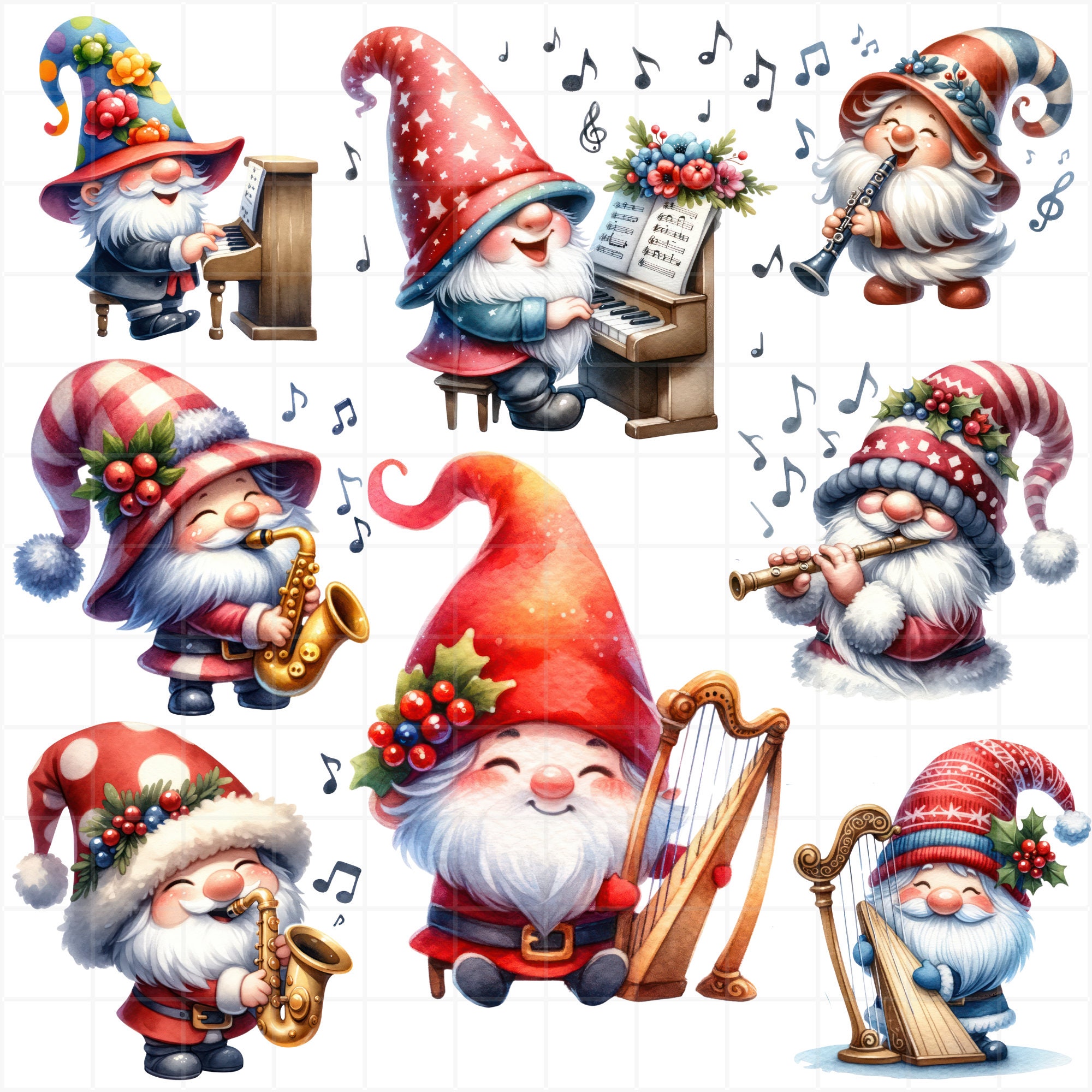 Watercolor Musician Gnomes Clipart Bundle, Music Gnomes Png, Whimsical ...