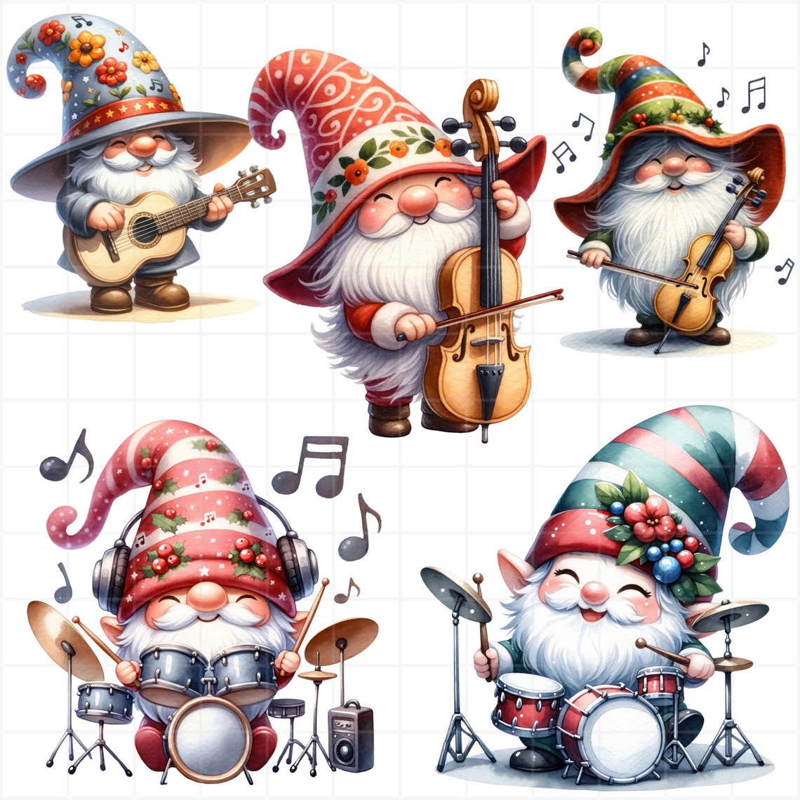 Watercolor Musician Gnomes Clipart Bundle, Music Gnomes Png, Whimsical ...