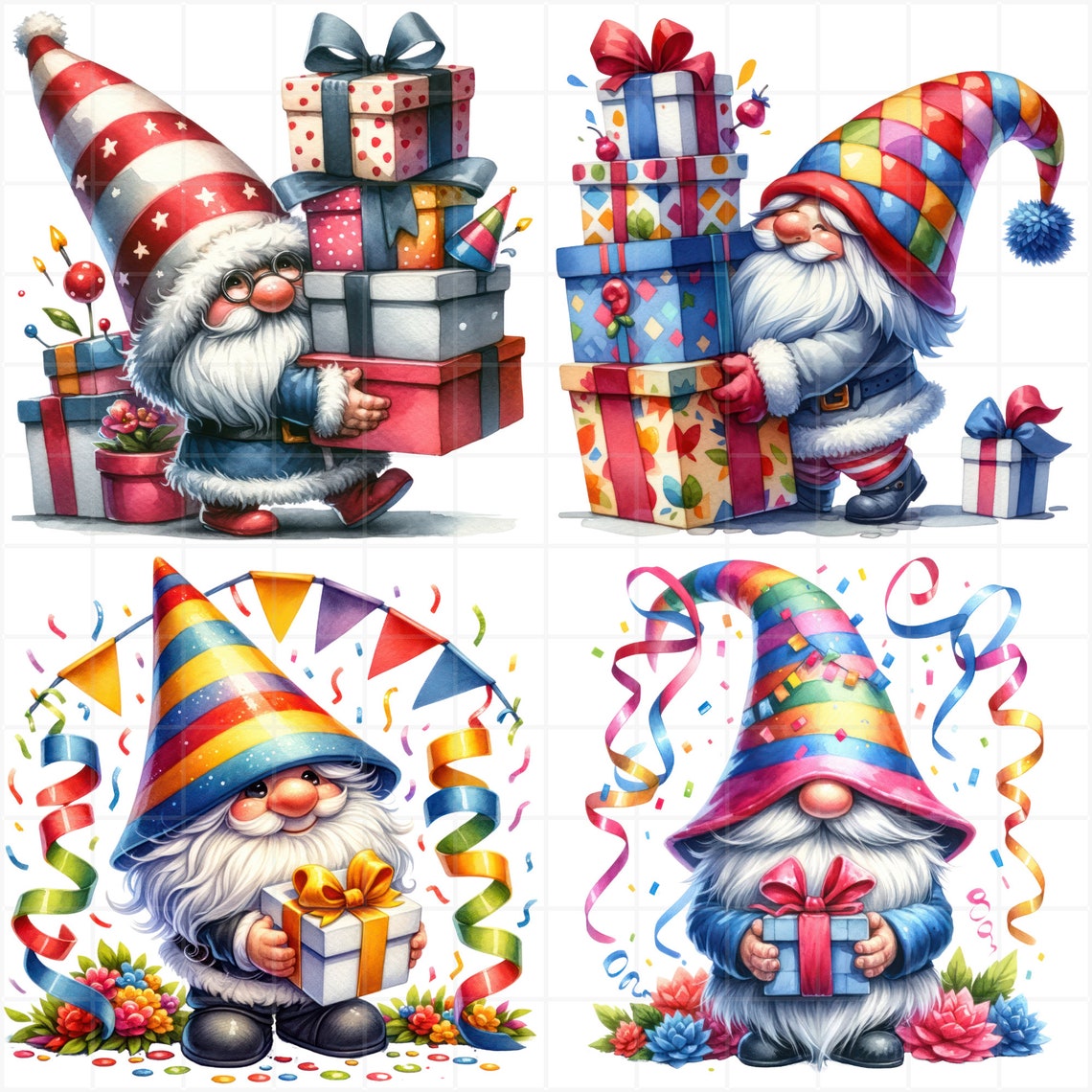 Watercolor Birthday Gnomes Clipart Bundle, Birthday Decoration Png ...