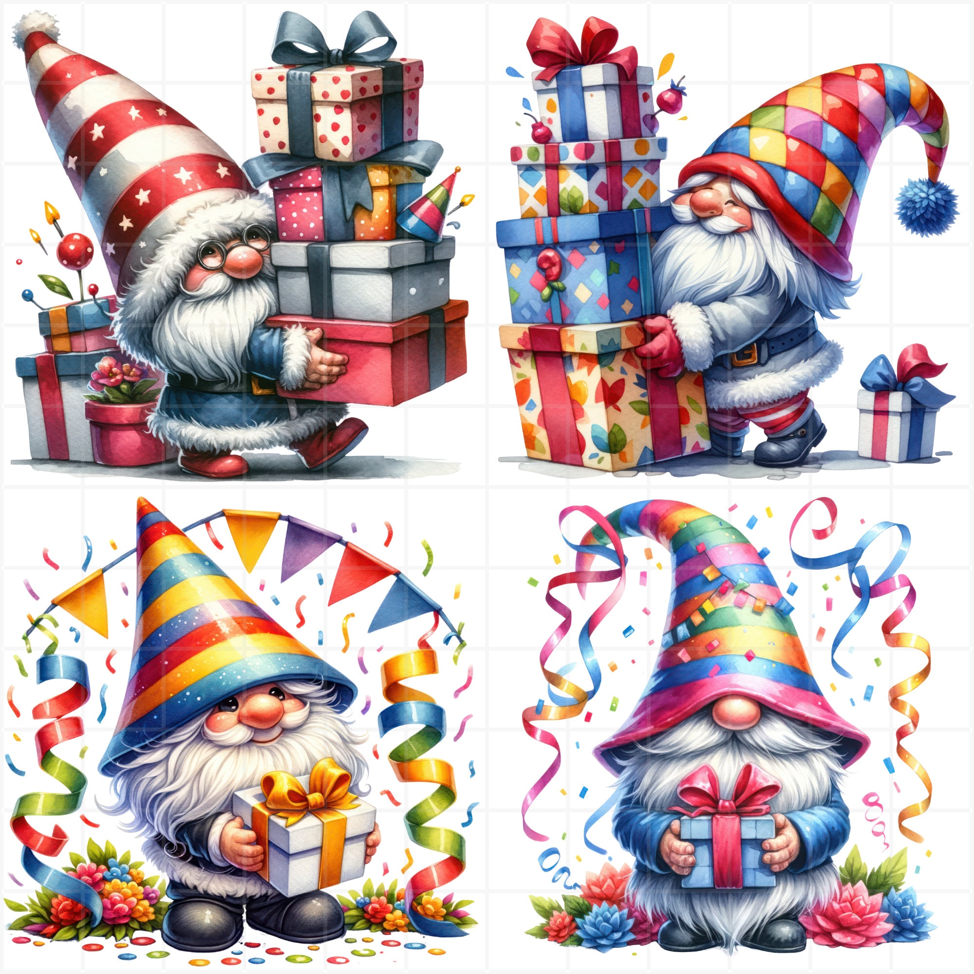 Watercolor Birthday Gnomes Clipart Bundle, Birthday Decoration Png ...