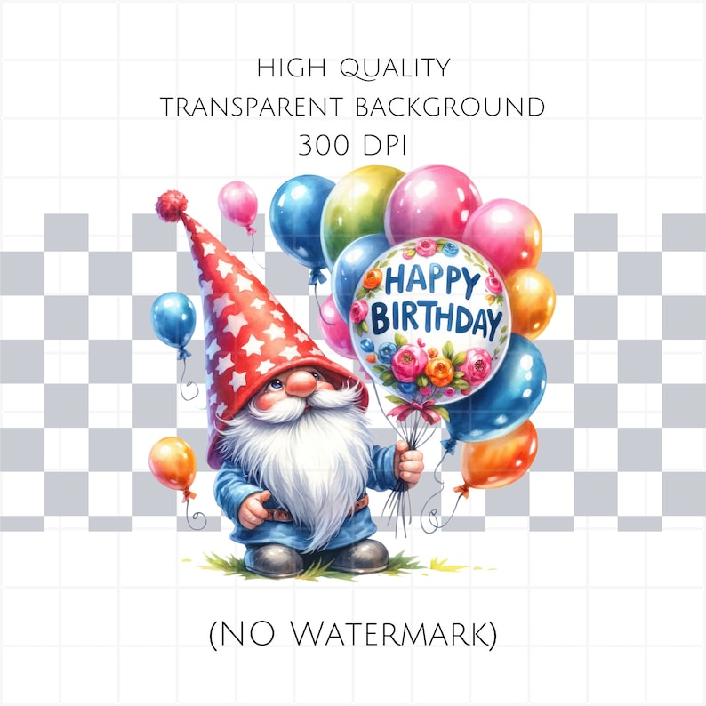 Watercolor Birthday Gnomes Clipart Bundle, Birthday Decoration Png ...