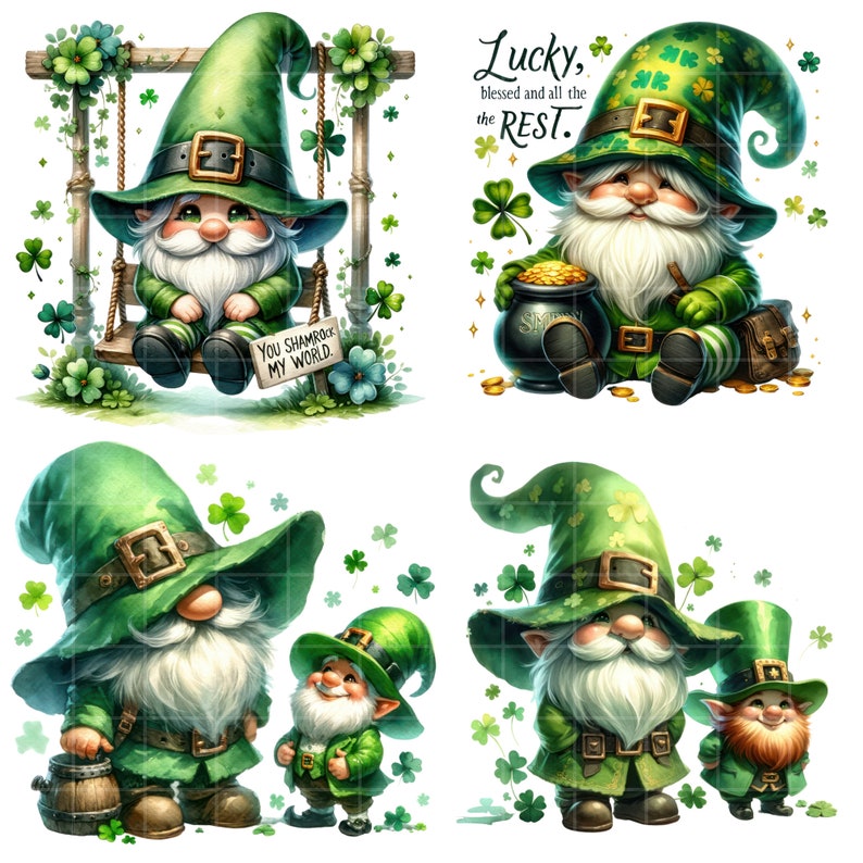 Watercolor St Patricks Day Gnomes Clipart Bundle, Cute St Patrick Day ...