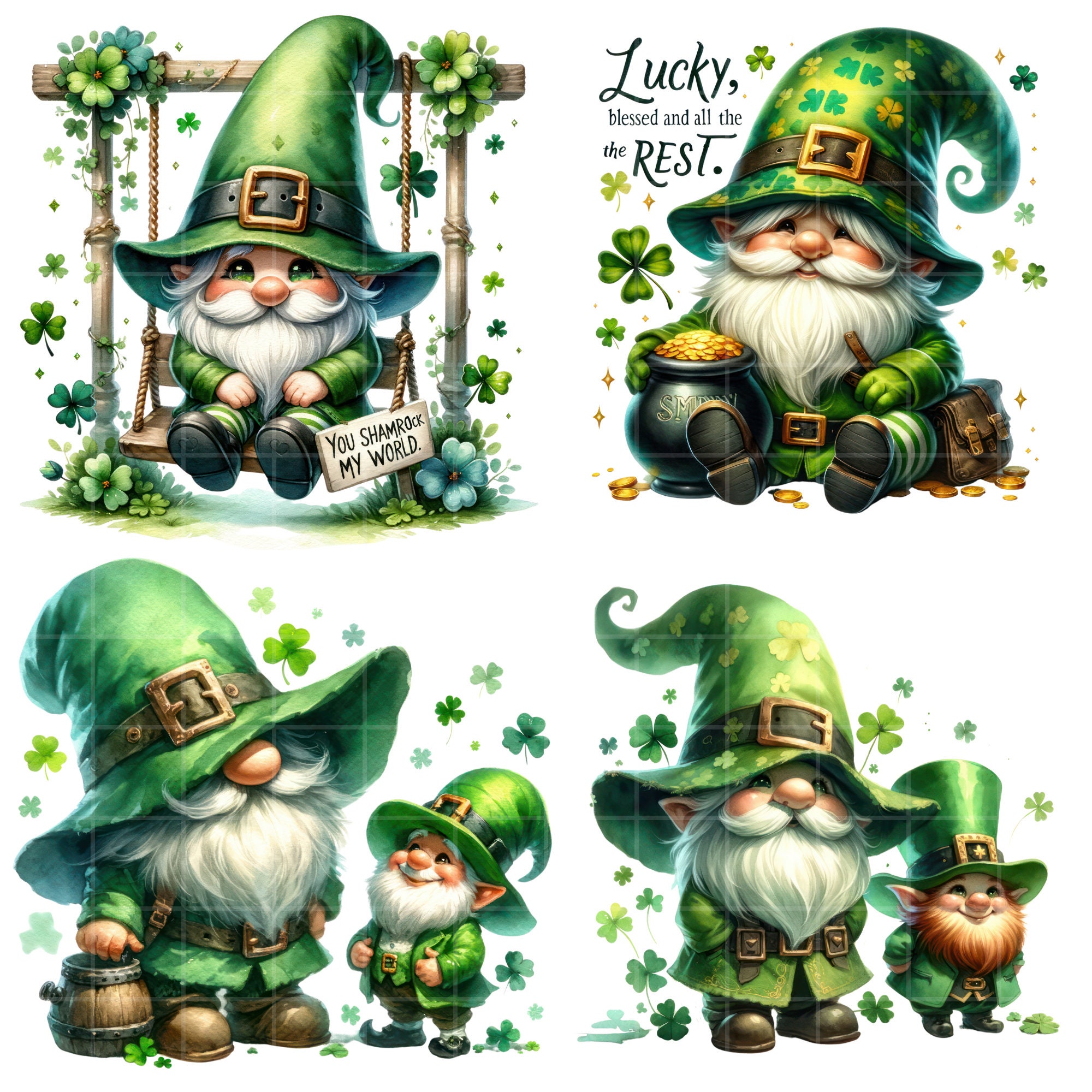 Watercolor St Patricks Day Gnomes Clipart Bundle, Cute St Patrick Day ...