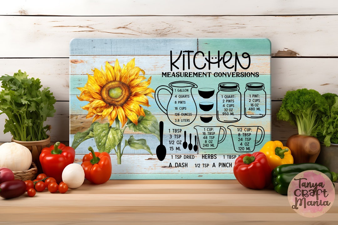 Sunflower Kitchen Conversion Glass Cutting Board Sublimation Design 2 ...
