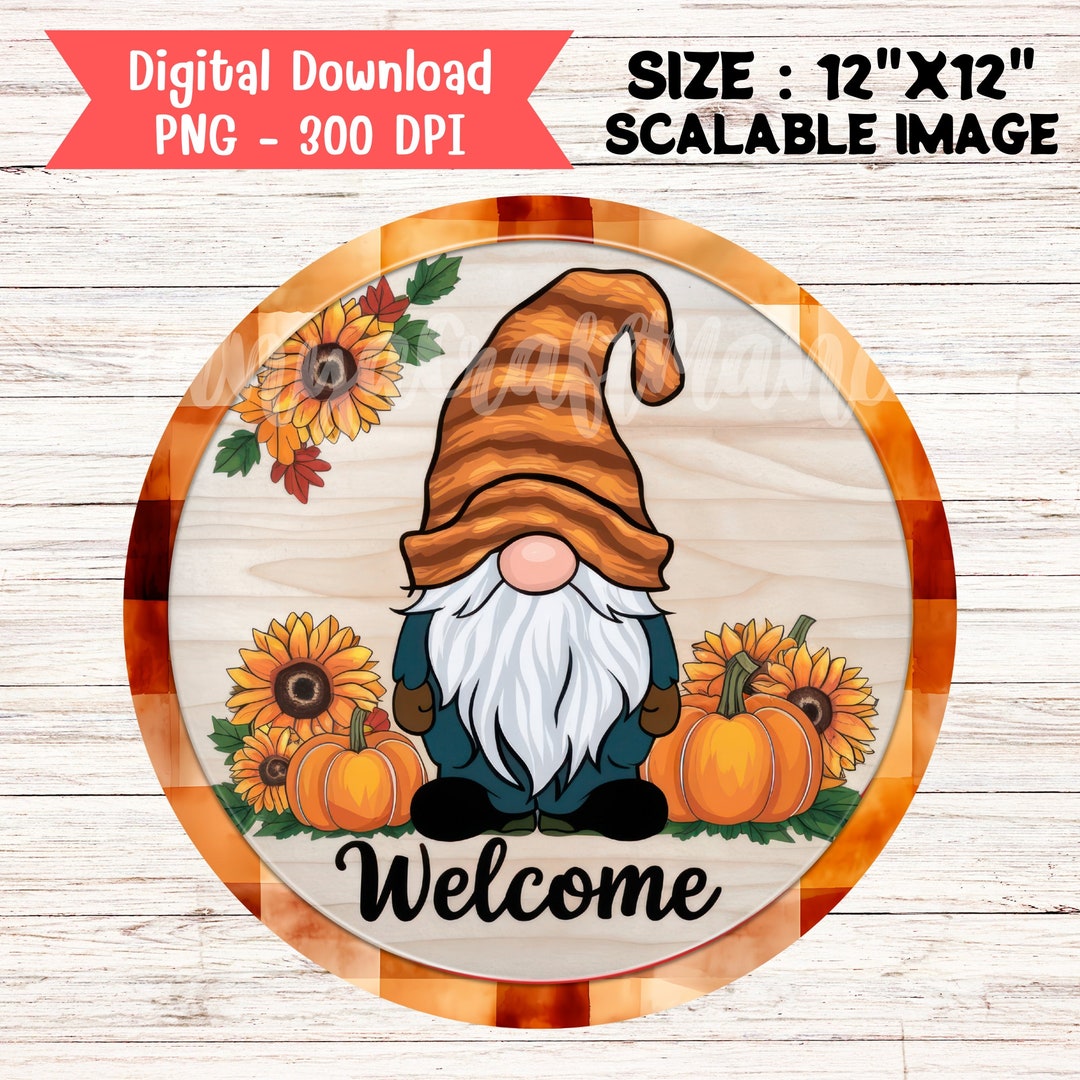 Fall Gnome Welcome Door Hanger, Round Png Sublimation Design, Fall ...