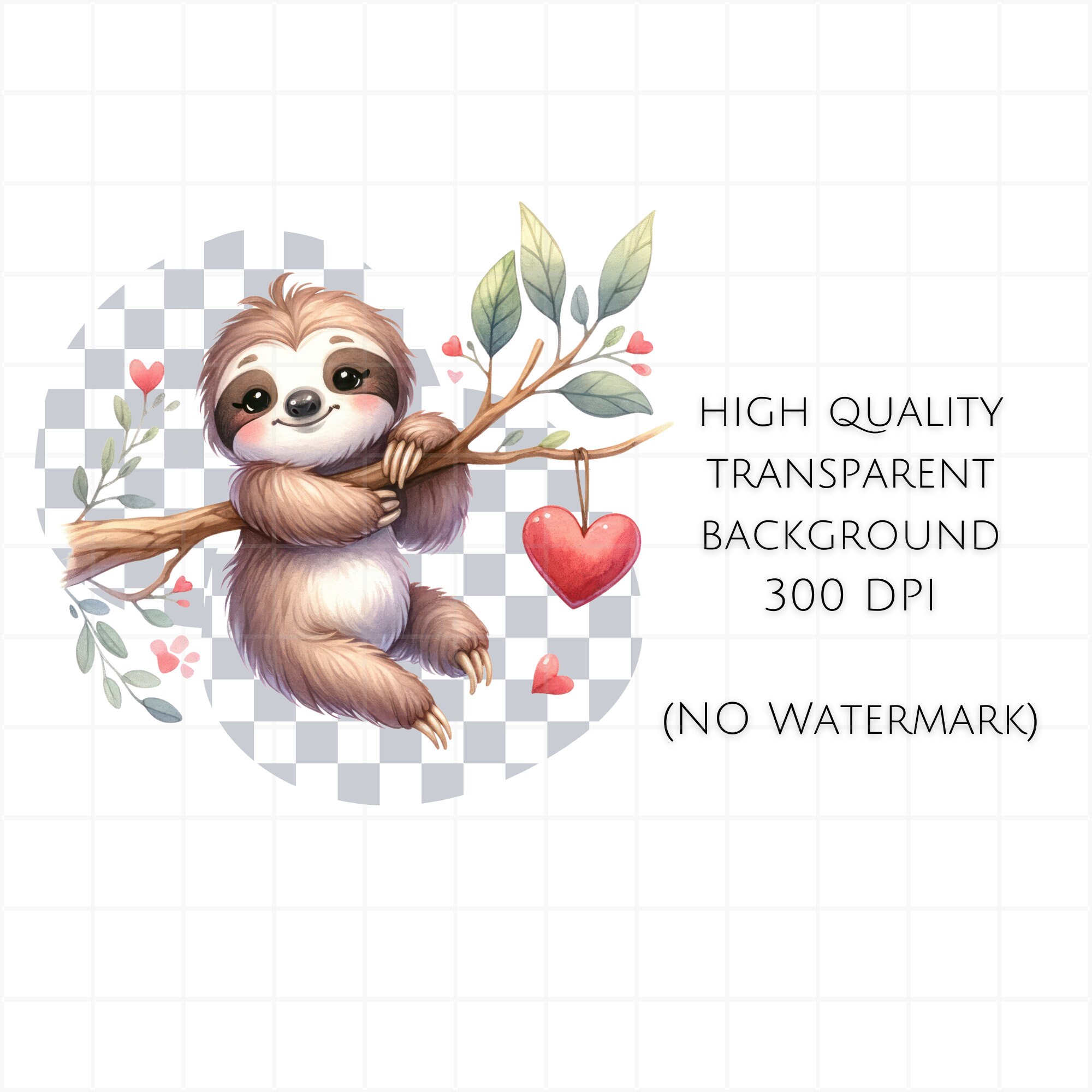 Watercolor Valentine Sloths Clipart Bundle, Valentines Day Clipart PNG ...