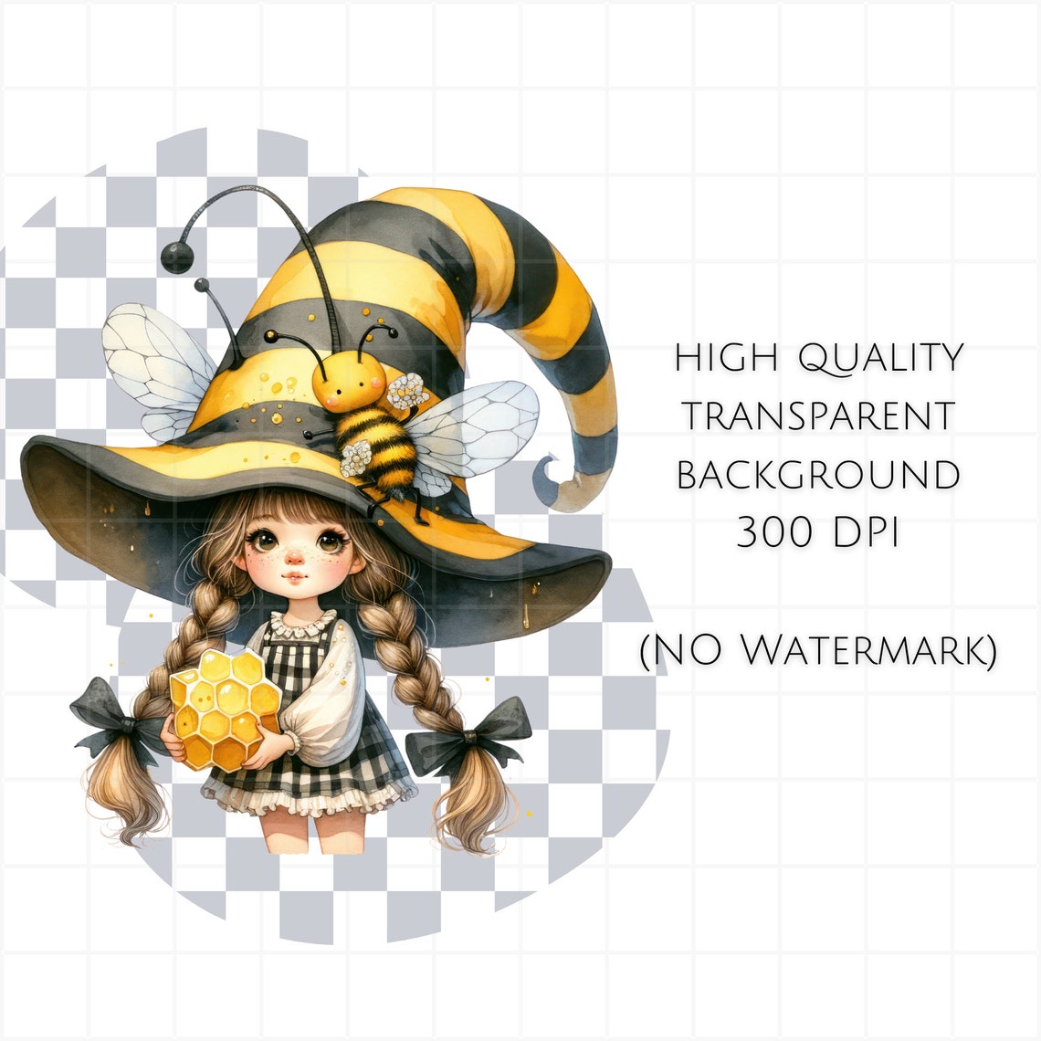 Watercolor Cute Kids in Gnome Bee Hat Clipart Bundle, Bee Girl Png ...