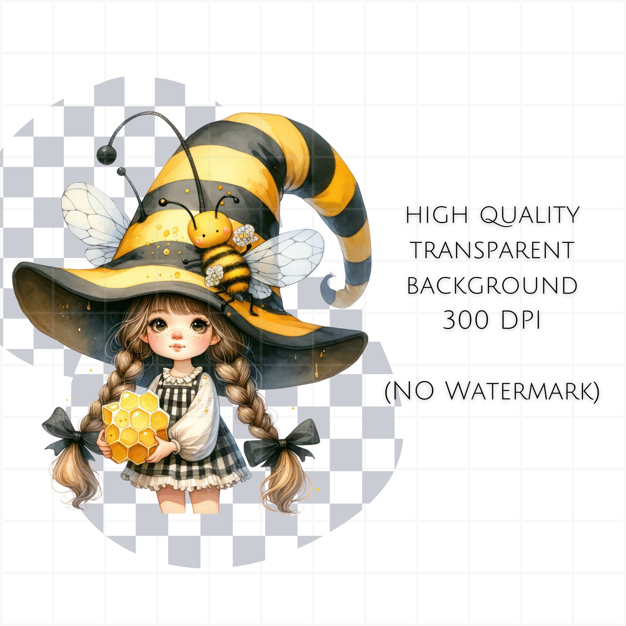 Watercolor Cute Kids in Gnome Bee Hat Clipart Bundle, Bee Girl Png ...