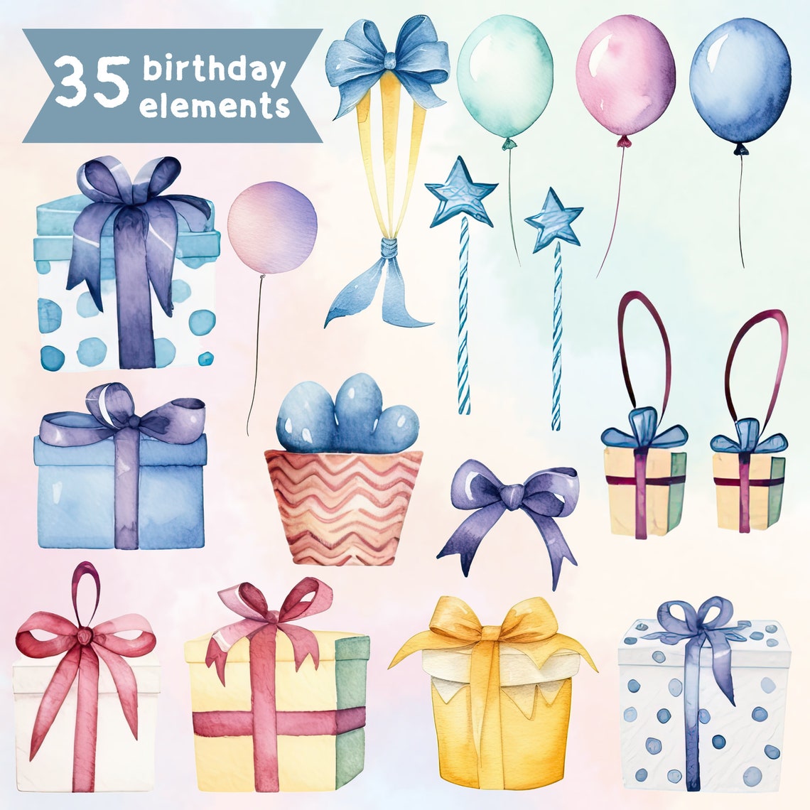 Watercolor Birthday Teddy Bear Bundle Clipart, 50 PNG Birthday Images ...