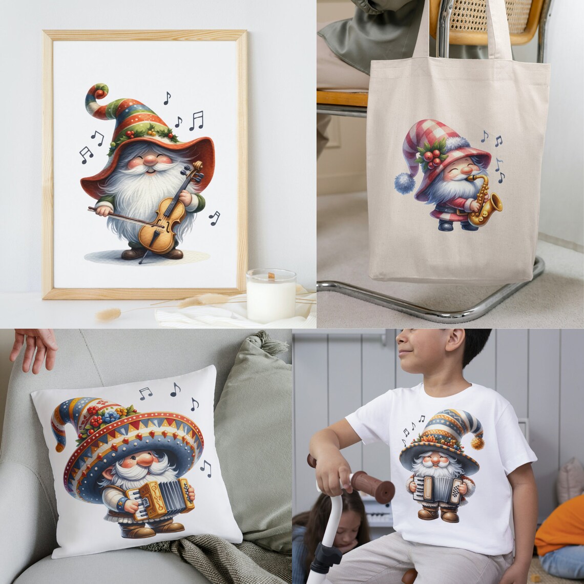 Watercolor Musician Gnomes Clipart Bundle, Music Gnomes Png, Whimsical ...