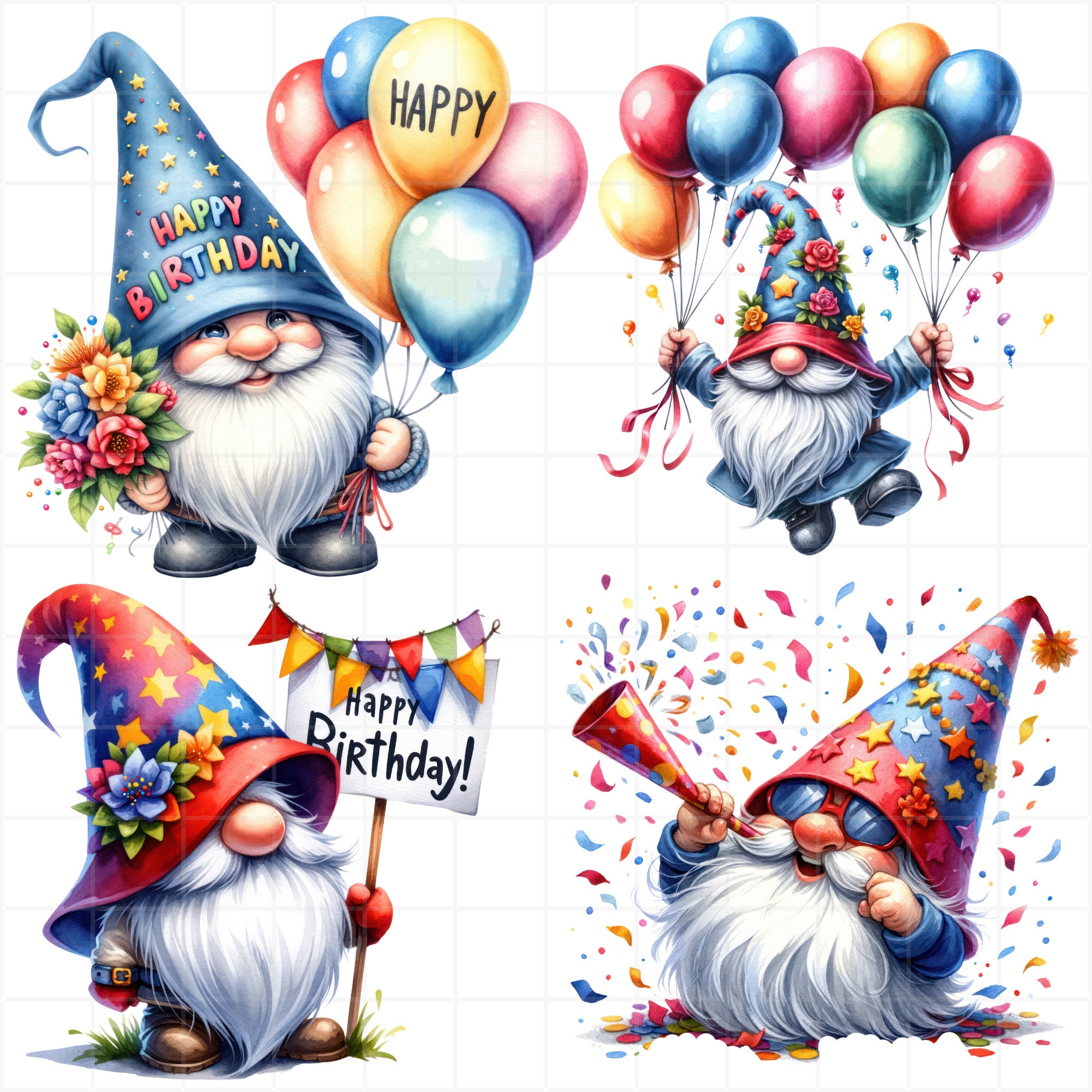 Watercolor Birthday Gnomes Clipart Bundle, Birthday Decoration Png ...