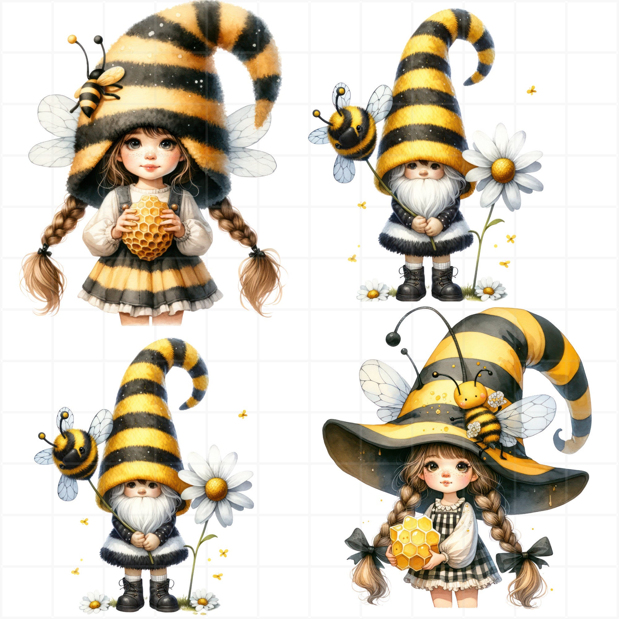 Watercolor Cute Kids in Gnome Bee Hat Clipart Bundle, Bee Girl Png ...