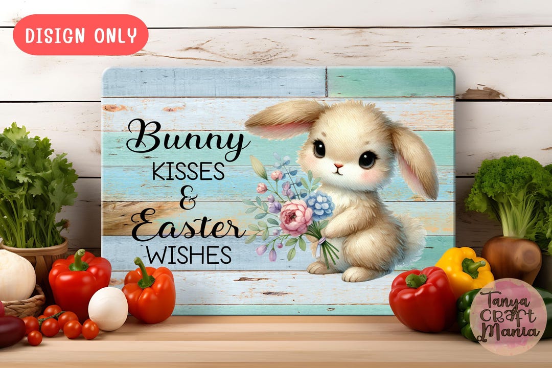 Cute Easter Bunny Glass Cutting Board Sublimation Design PNG, Easter ...