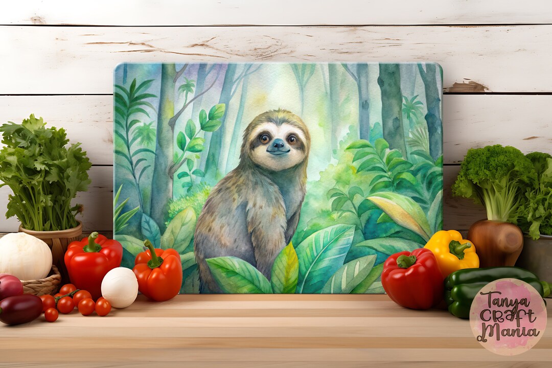 Sloth in the Forest Glass Cutting Board Sublimation Design PNG, Sloth ...