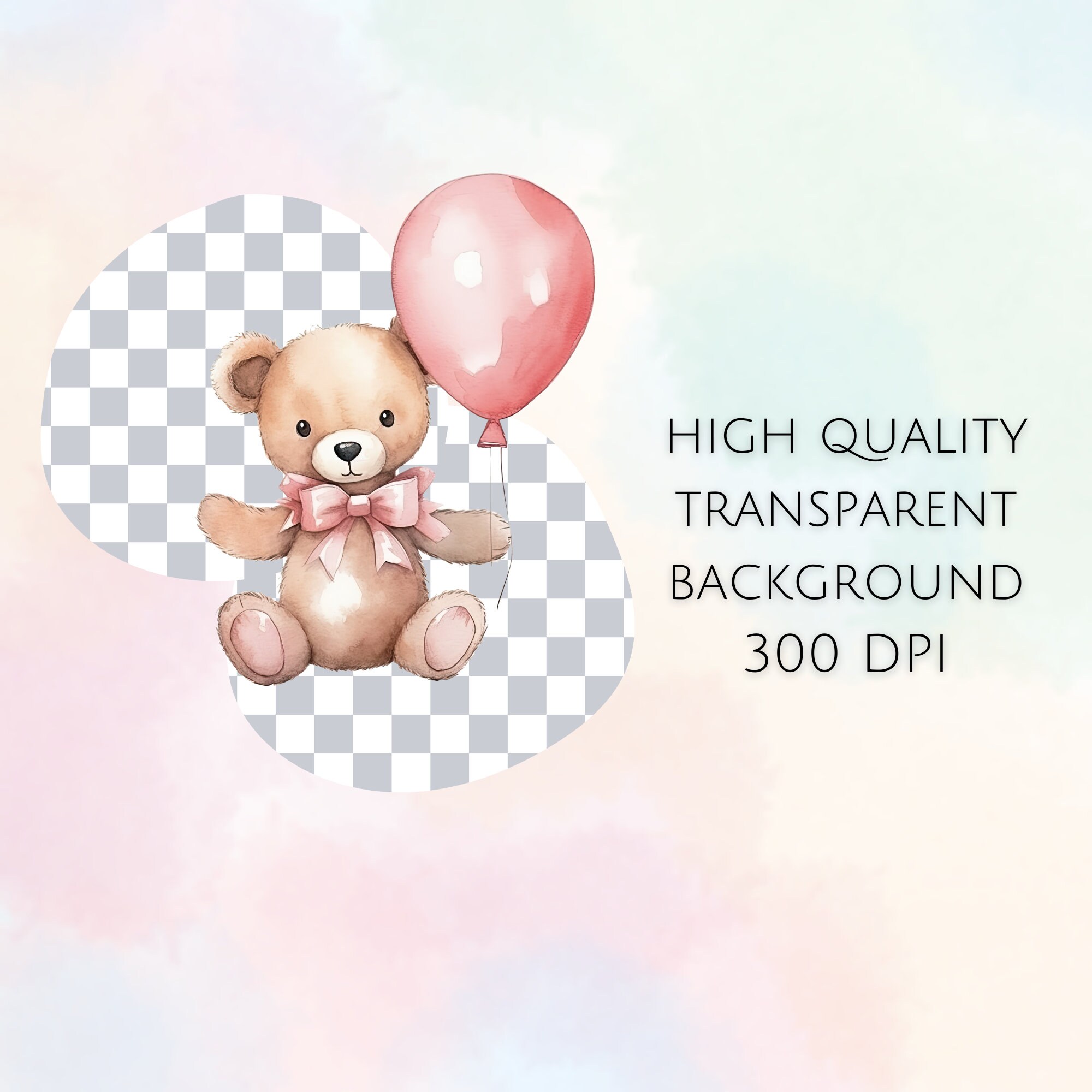 Watercolor Birthday Teddy Bear Bundle Clipart, 50 PNG Birthday Images ...