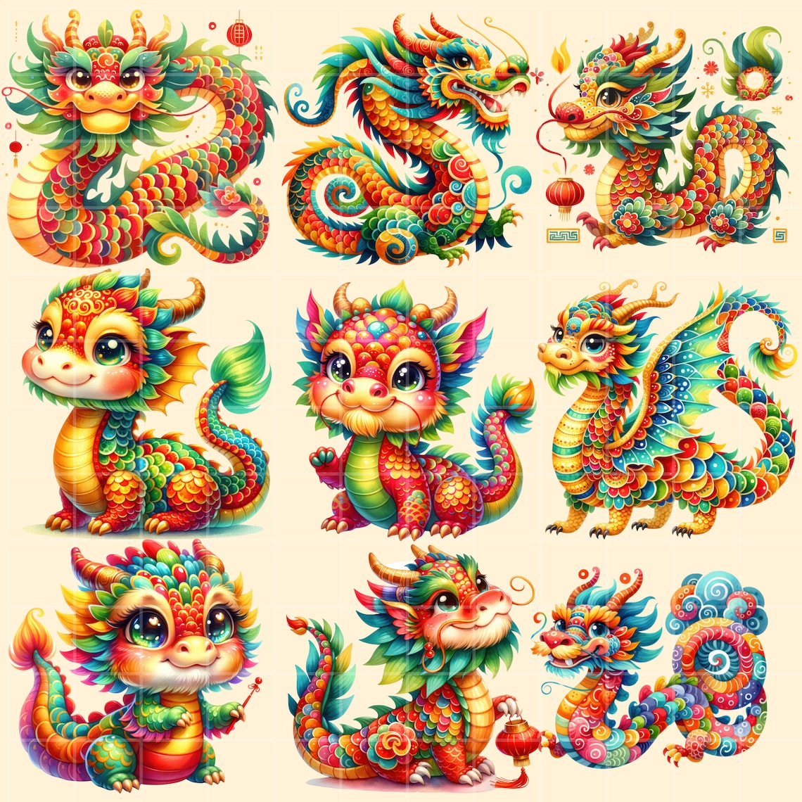 Chinese New Year Dragon Clipart, 2024 Lunar New Year, Watercolor ...